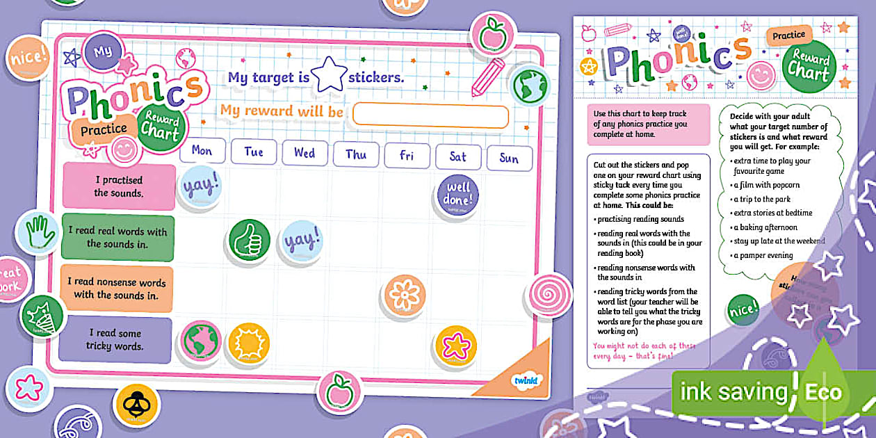 Phonics Practice Rewards Chart (Ages 5 - 7) (teacher made)