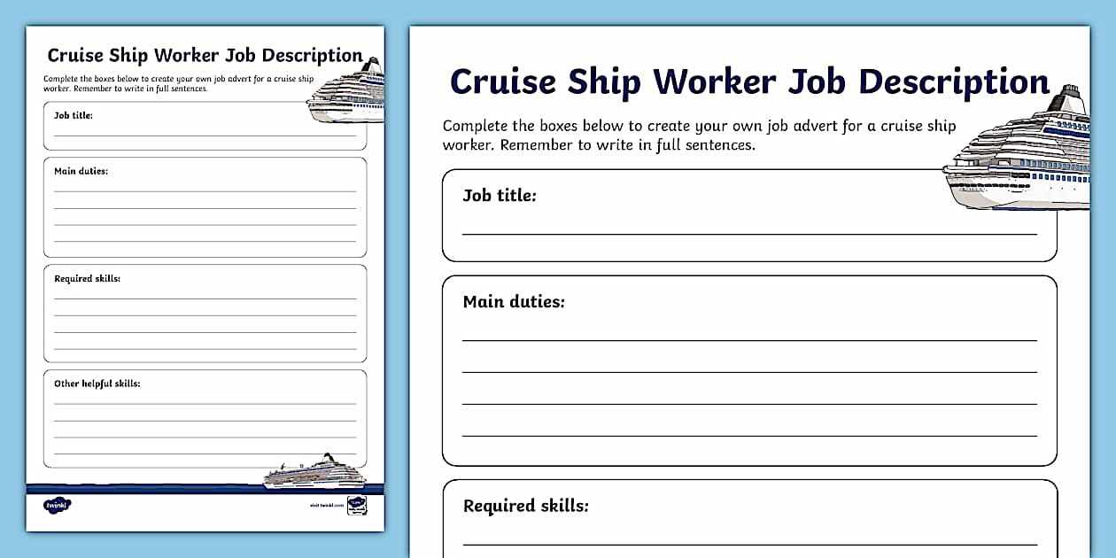 Cruise Ship Worker Job Description Writing Frame - Twinkl