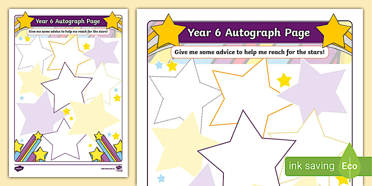 Year 6 Graduation Autograph Sheet - Reach For the Stars