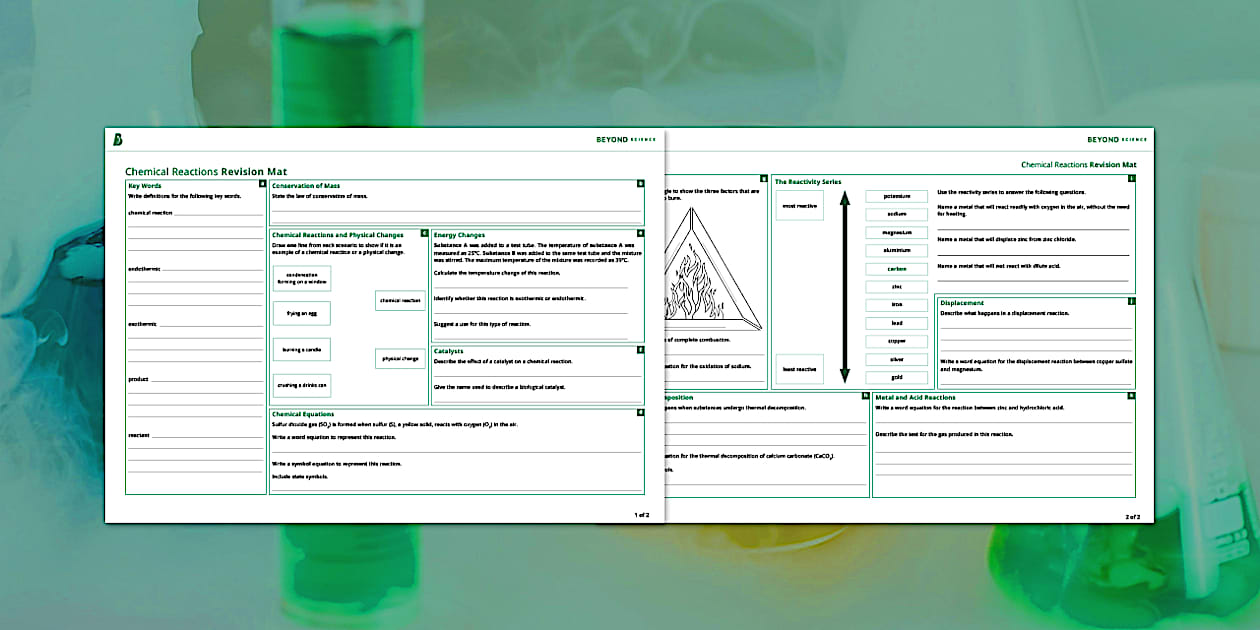 Chemical Reactions Higher Revision Mat | KS3 Chemistry
