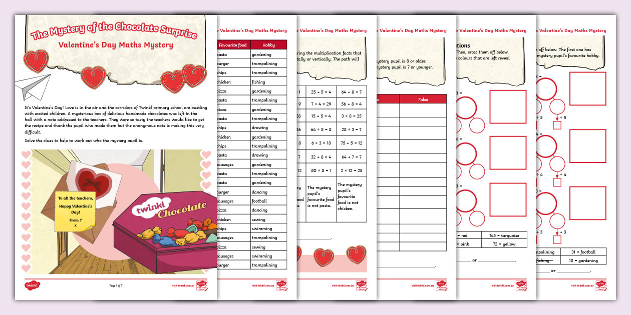 Year 4 Valentines Day Maths Mystery - The Mystery of the Chocolate Surprise