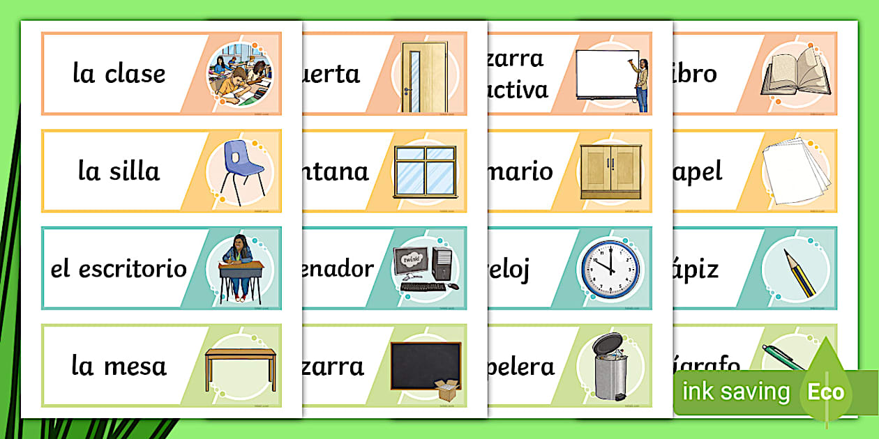 Black and White Spanish Classroom Labels - Twinkl