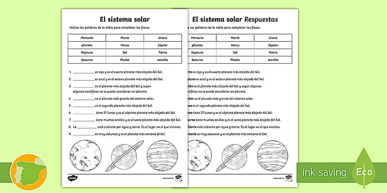 Ficha: Los planetas y cuerpos celestes del sistema solar