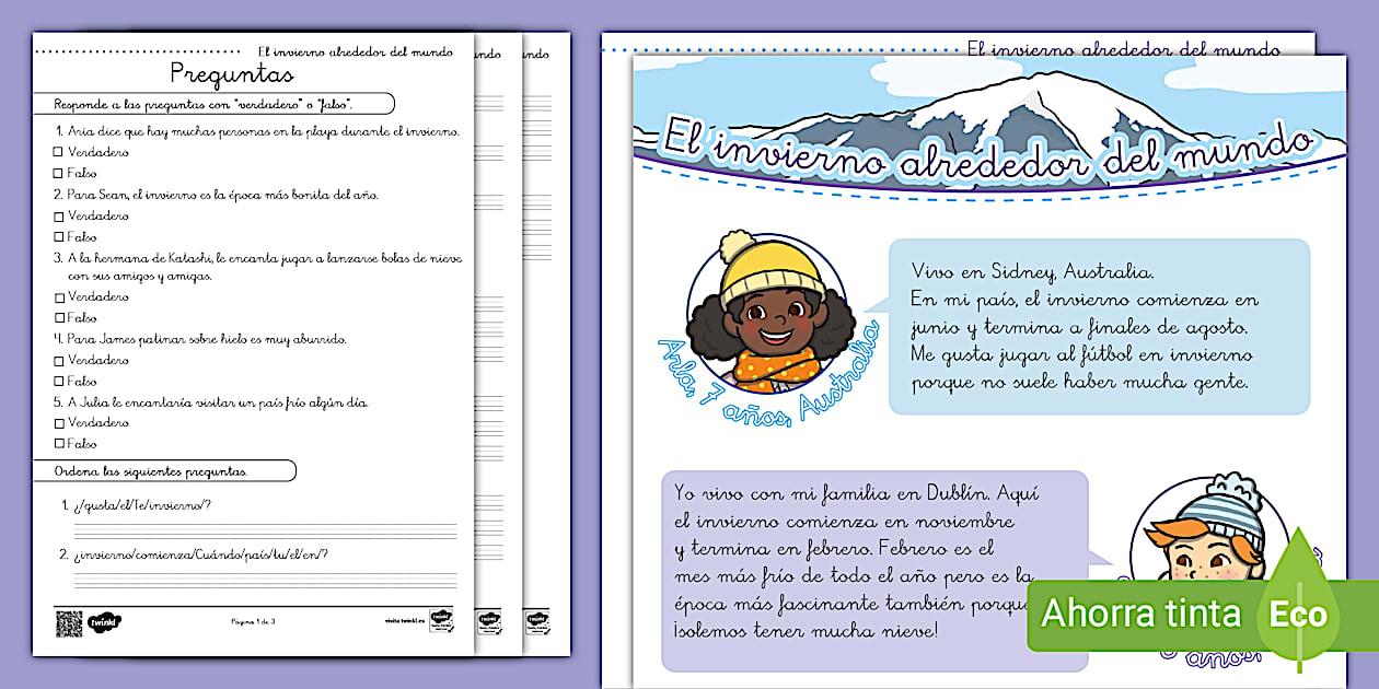 Comprensión lectora para principiantes: El invierno en todo el mundo