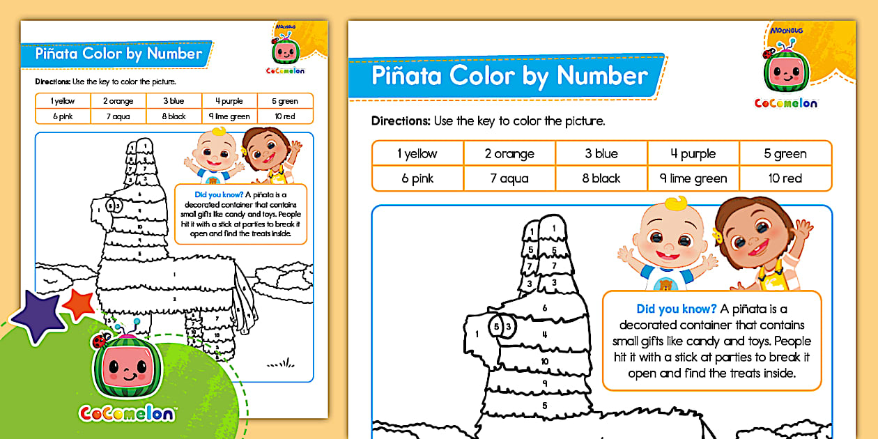 FREE! - CoComelon: Piñata Color by Number (teacher made)