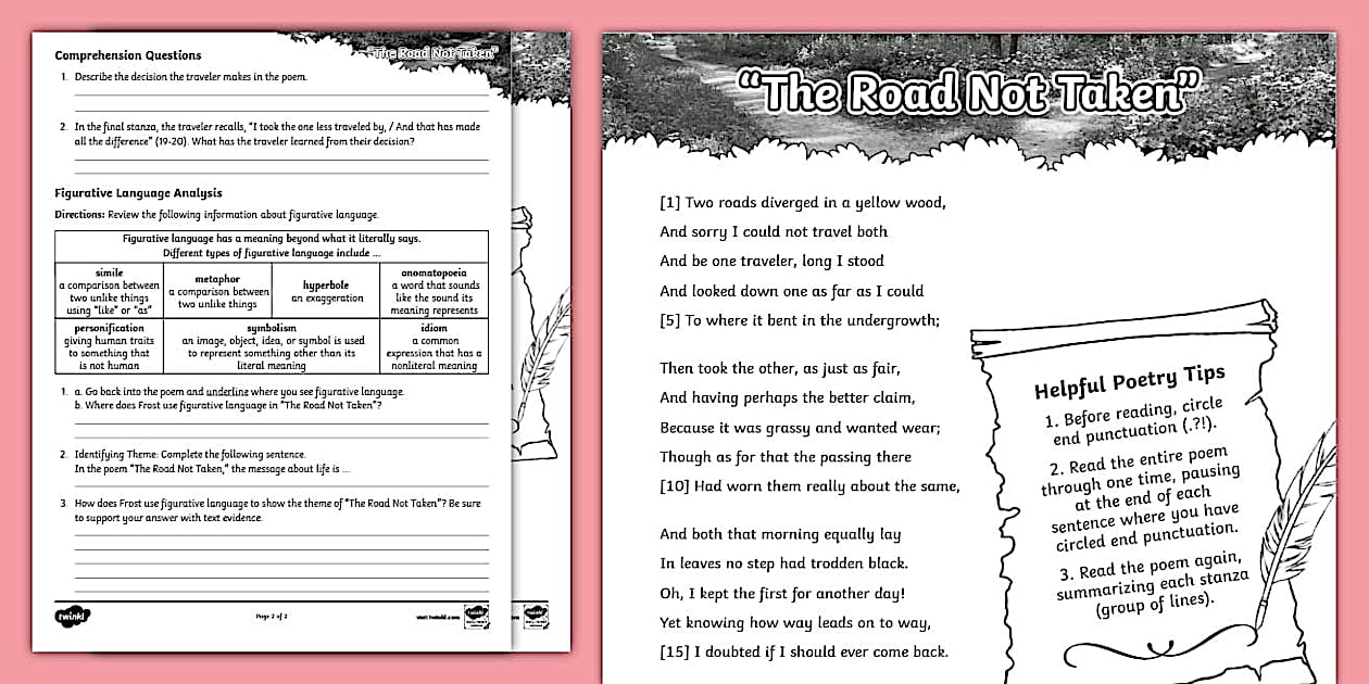 The Road Not Taken Figurative Language | Twinkl USA