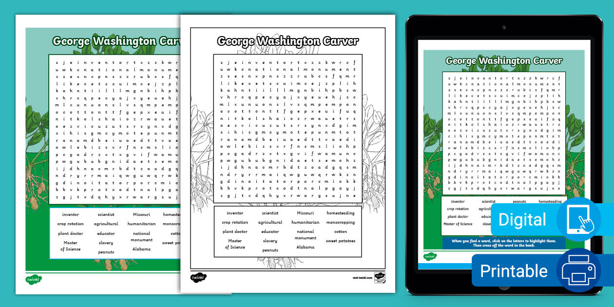 George Washington Carver Word Search for 6th-8th Grade