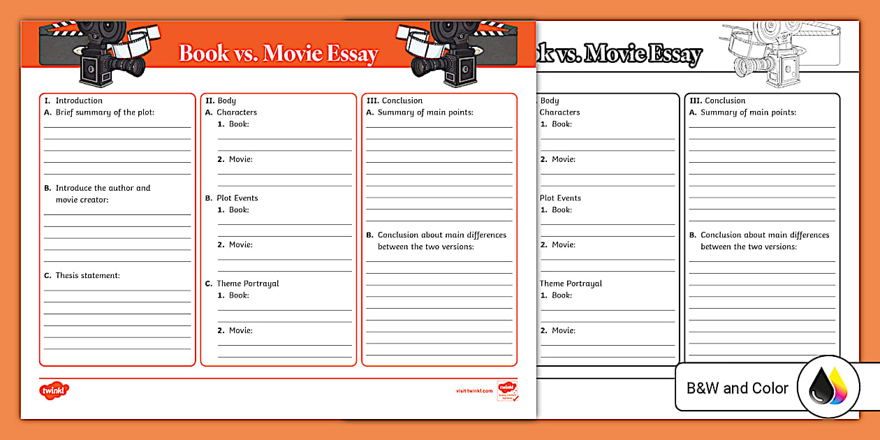 Book Versus Movie Essay Outline for 6th-8th Grade - Twinkl
