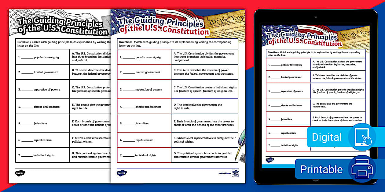 Constitutional Principles Worksheet Answer Key | Twinkl USA