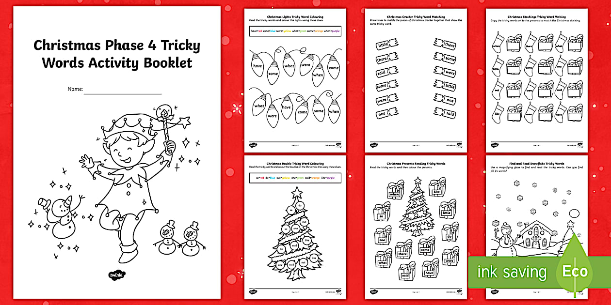 Christmas Phase 4 Tricky Words Activity Booklet - Twinkl
