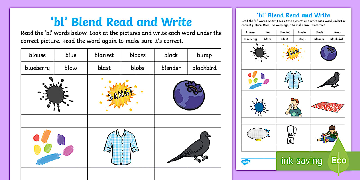 Blend Read and Write Worksheet | 'bl' Phonics Words - Twinkl