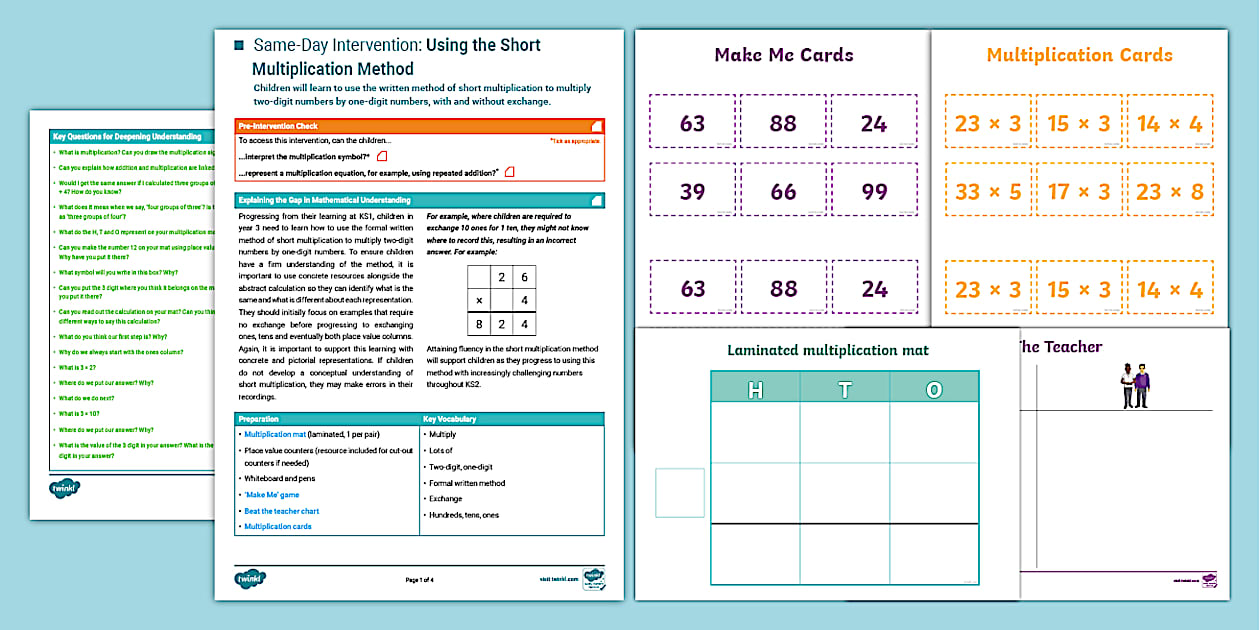 👉 Year 3 Maths Same-Day Intervention Plan: Short Multiplication