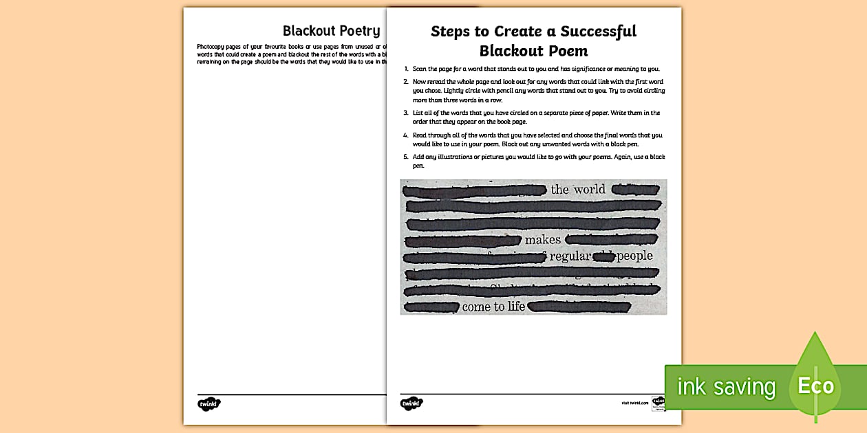 Blackout Poetry Example - How to Create Guide - Resource