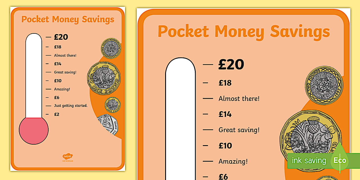 Black and White Pocket Money Savings Chart - Twinkl