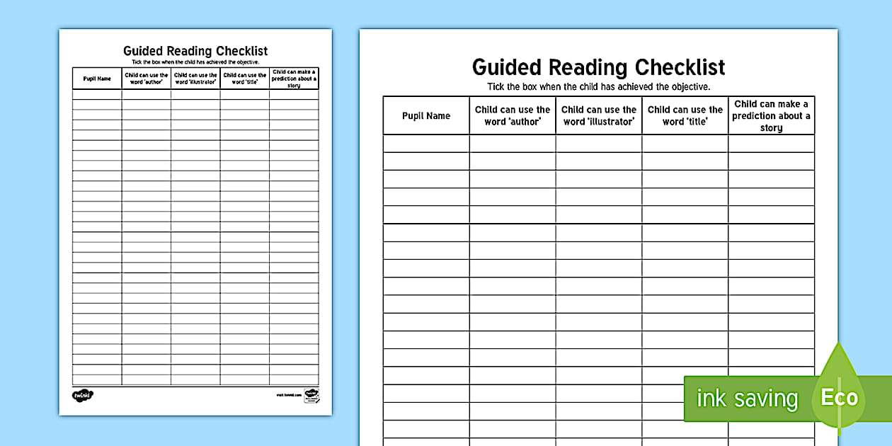 Editable Guided Reading Checklist (Hecho por educadores)
