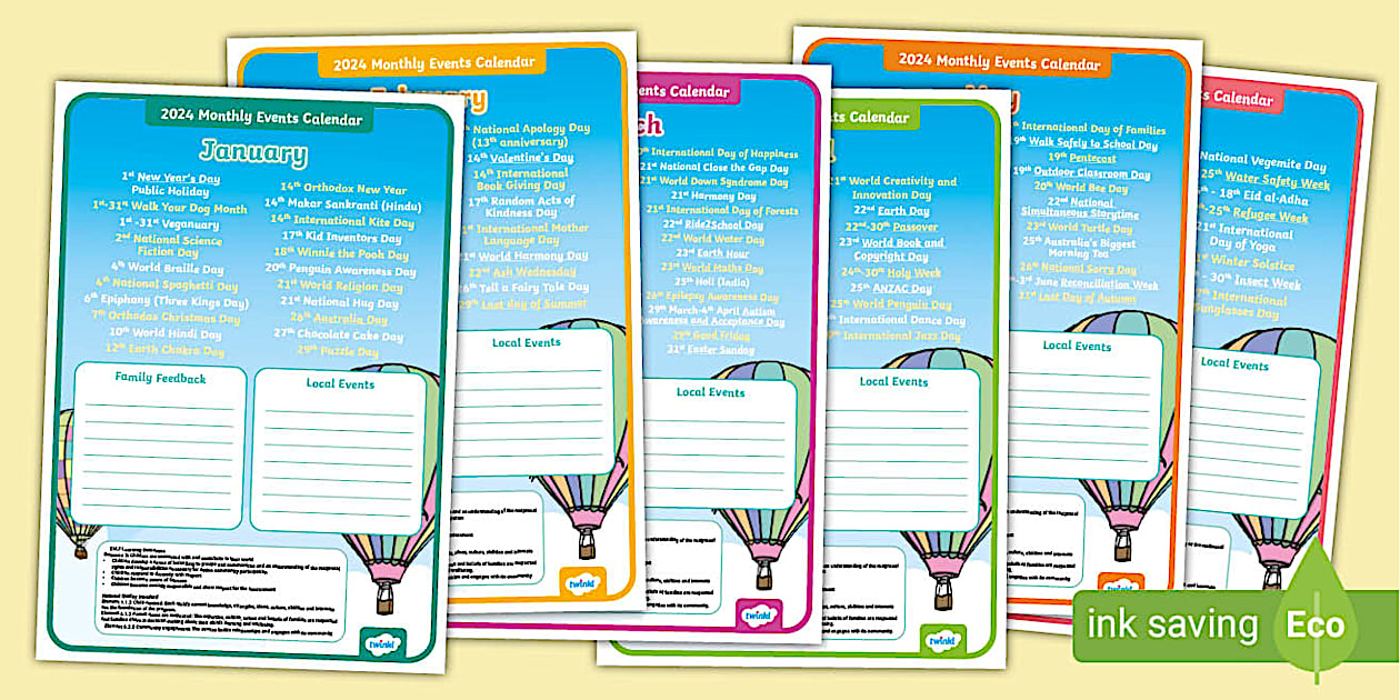 2024 Monthly Events Calendar (creat de profesori) - Twinkl