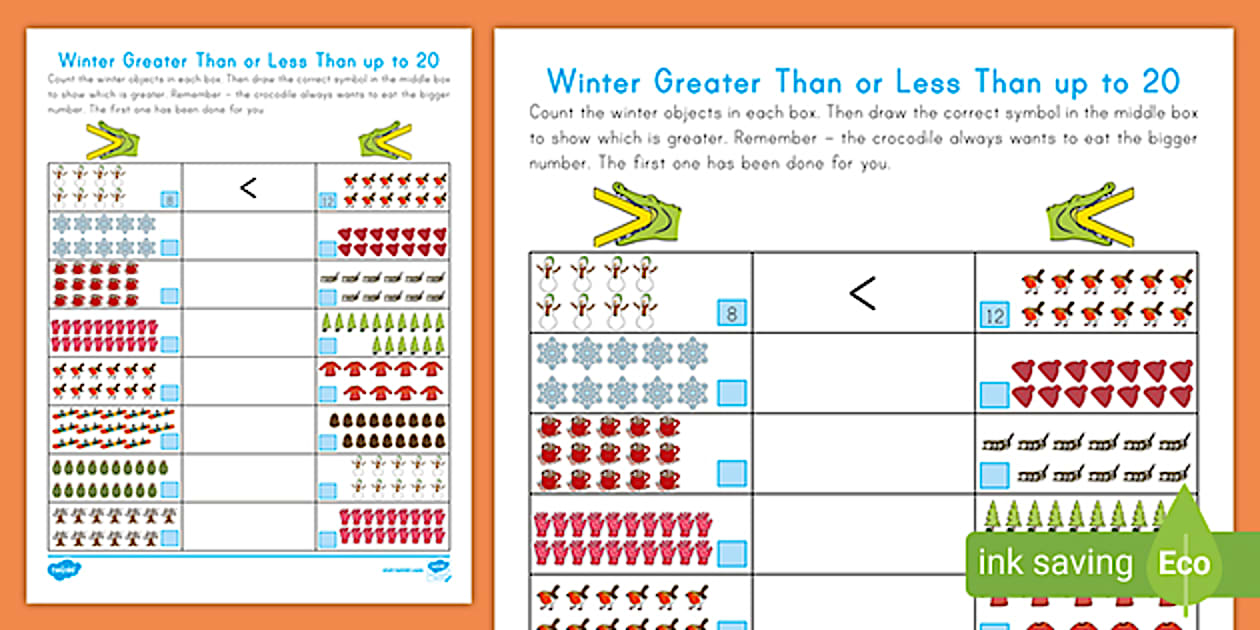 Winter Greater Than or Less Than up to 20 Activity - Twinkl