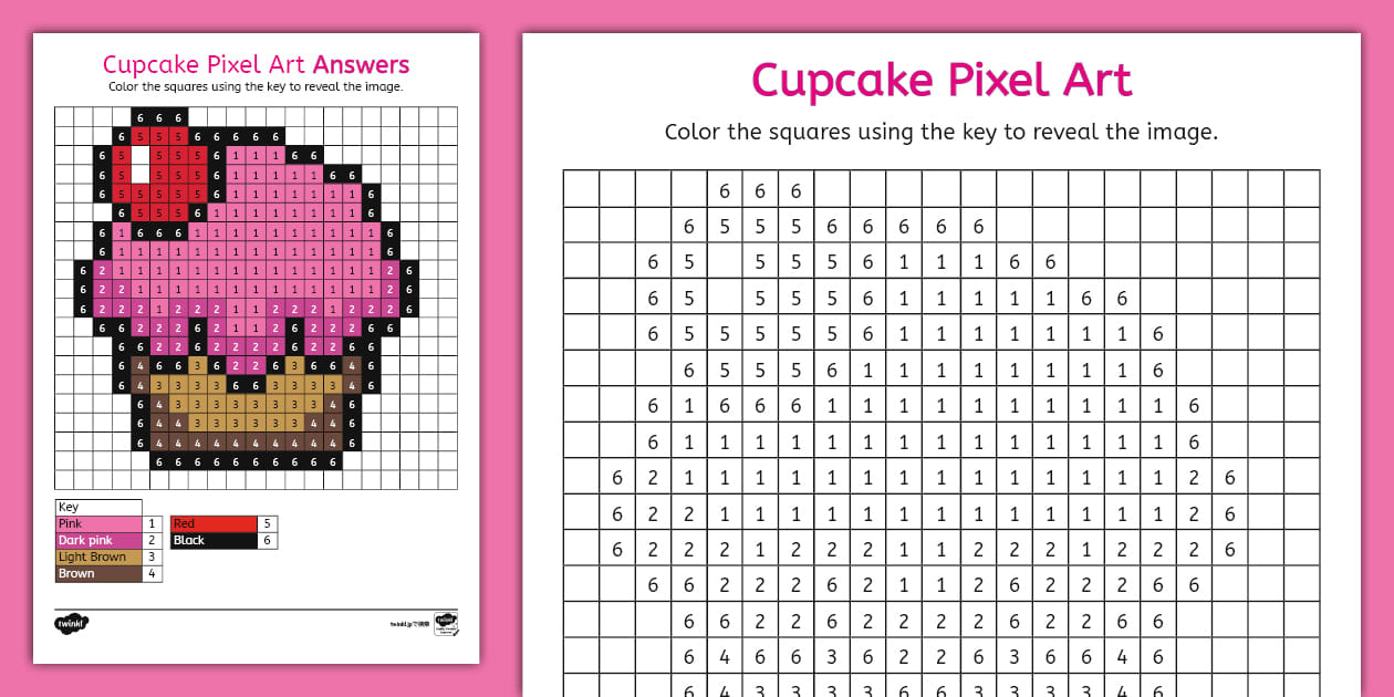 Cupcake Pixel Art Template (professor feito) - Twinkl