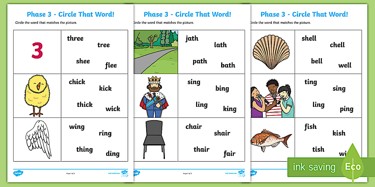 Ch, Sh, Th, Ng Circle That Word Worksheet - Twinkl