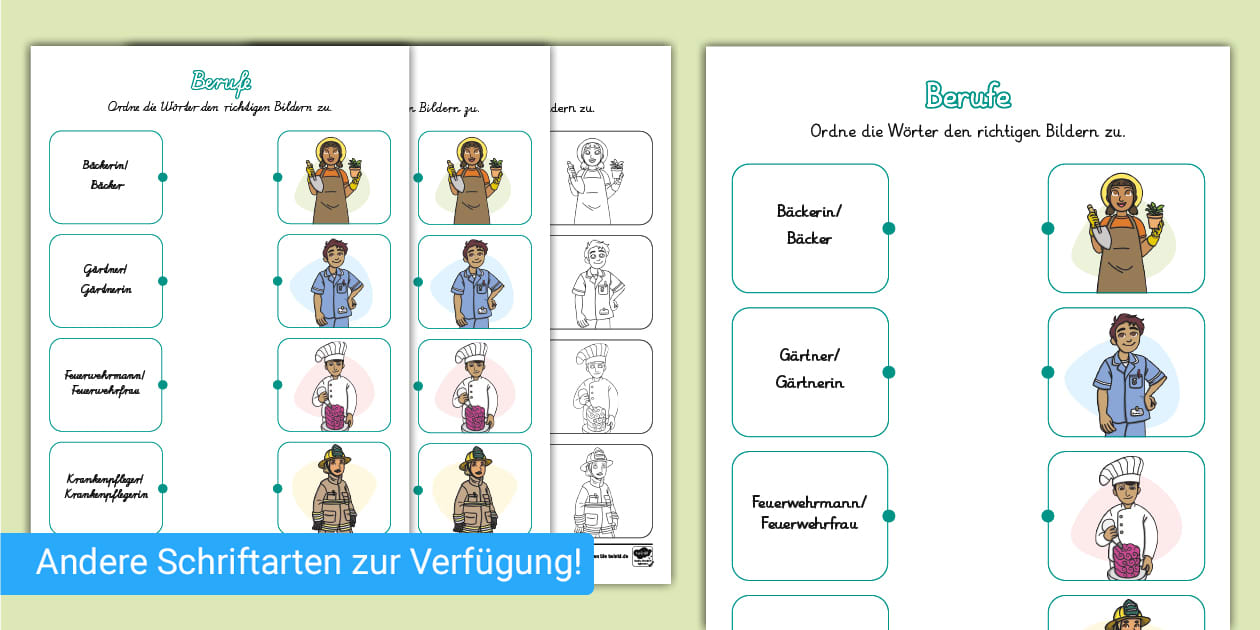 Berufe - Passende Arbeitsblatt (teacher made) - Twinkl