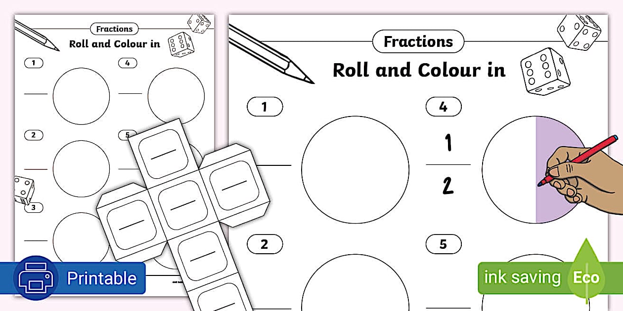 Fractions - Roll and Colour in - Activity (Teacher-Made)