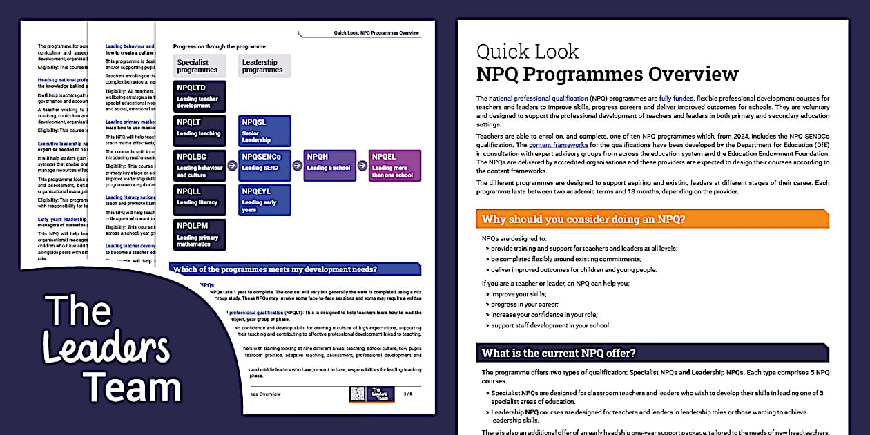 Quick Look: NPQ Programmes Overview (teacher made) - Twinkl