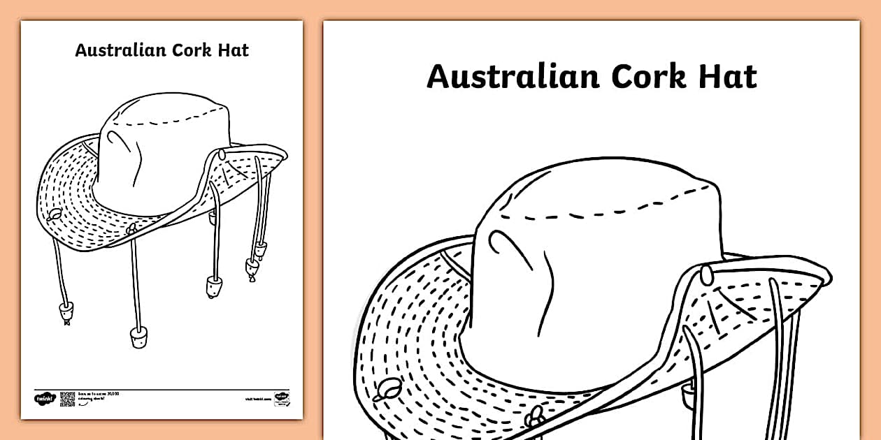 Australian Cork Hat Colouring Page (teacher made) - Twinkl