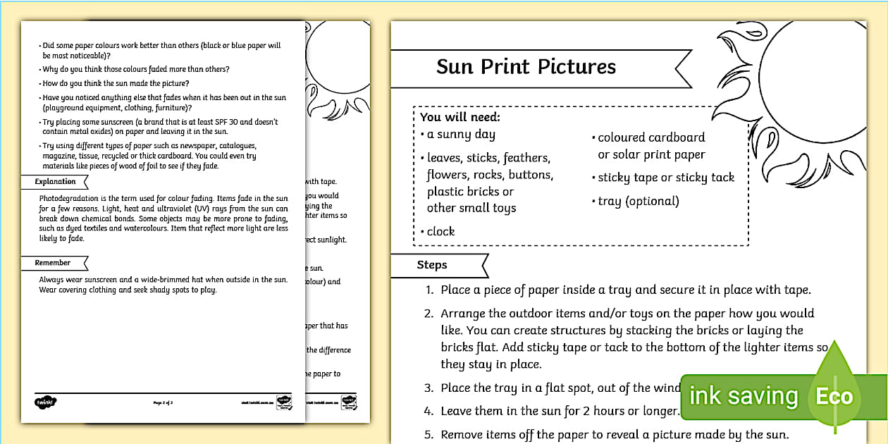 Sun Print Pictures Activity (teacher made) - Twinkl