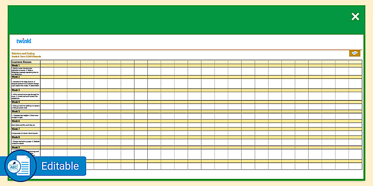 Robotics And Coding Gr 4 Term 2 Caps Week By Week Records