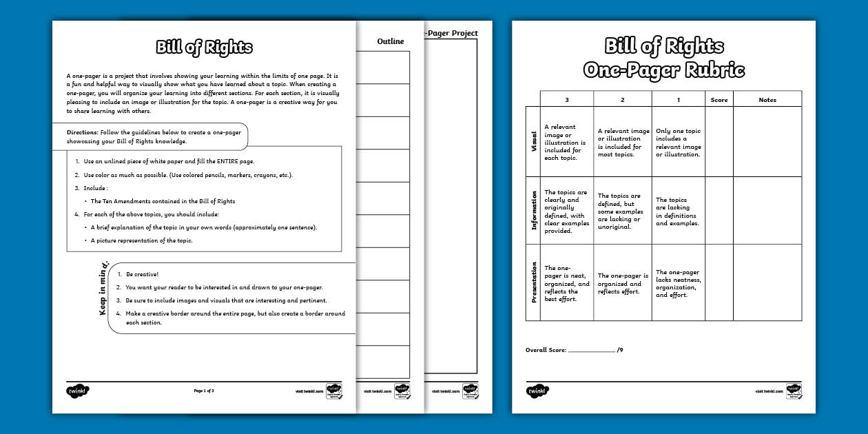 Bill of Rights One Pager Project | Twinkl USA - Twinkl