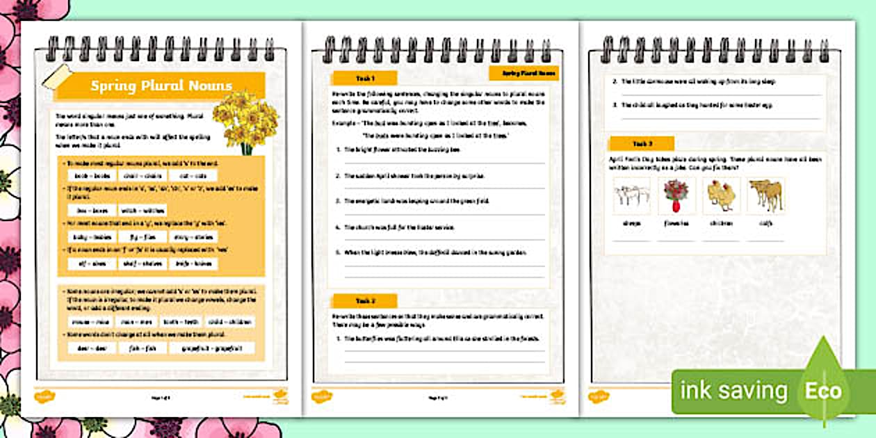 Editable Spring Plural Nouns Activity (teacher made)