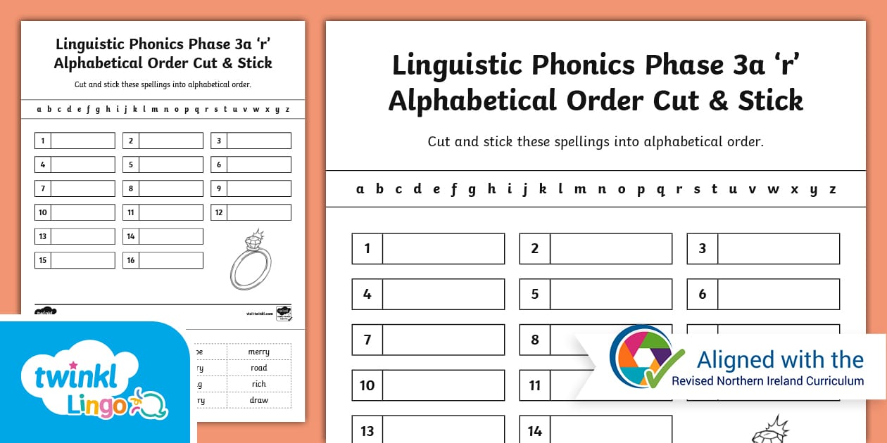 Linguistic Phonics Phase 3a 'r' Alphabetical Order - Twinkl