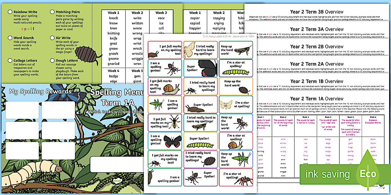 Editable Year 2 Minibeast-Themed Spelling Menu Pack - Twinkl