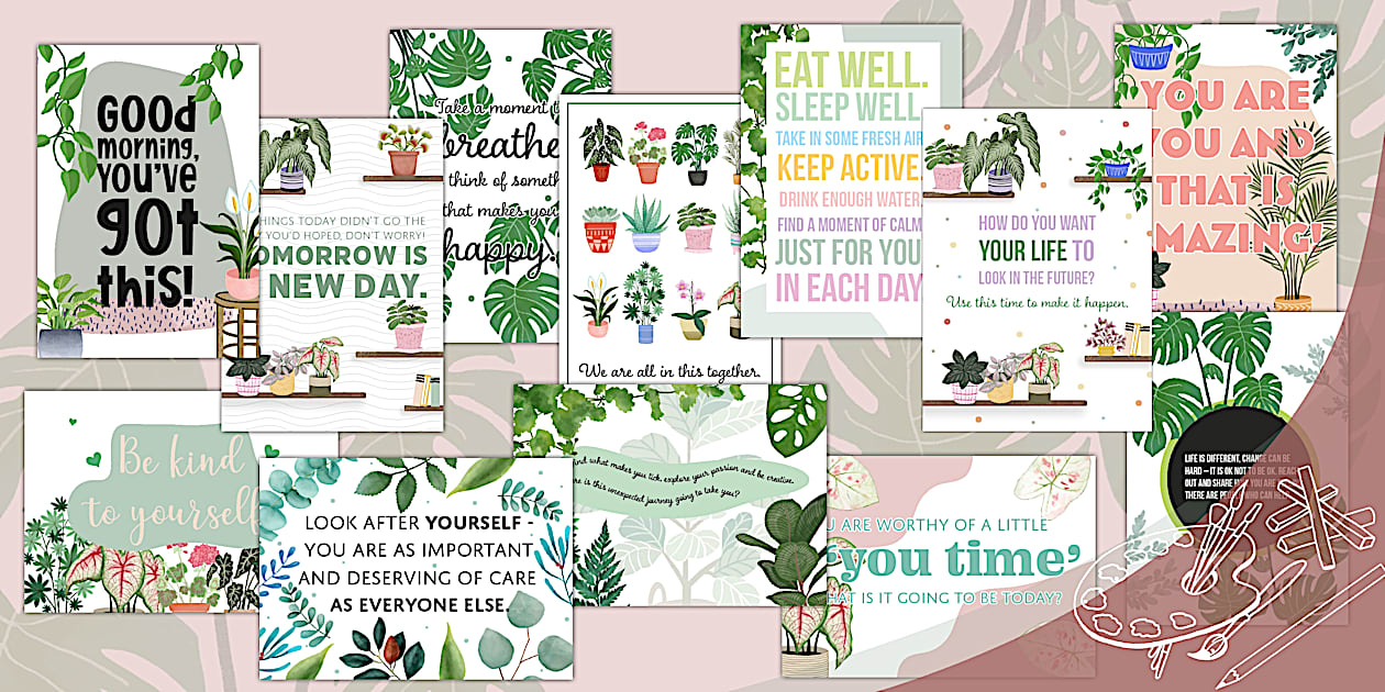 Positive Mental Health Inspirational Botanical Posters Pack
