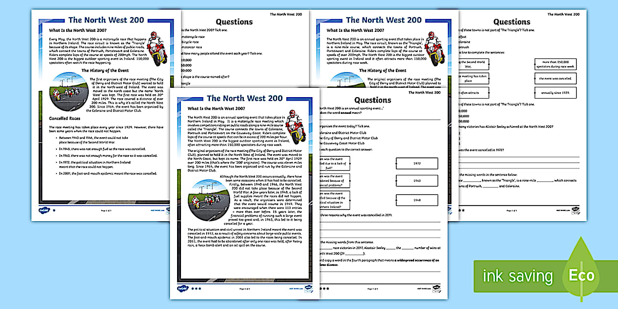 North West Motorbike Race Differentiated Reading Comprehension Activity