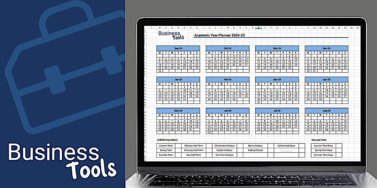 Annual Business Calendar Spreadsheet (Academic Year)