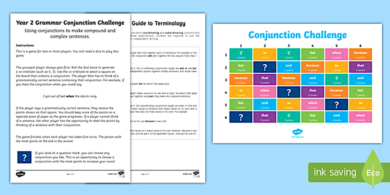 Conjunctions Board Game (Ages 6 - 7) (teacher made) - Twinkl