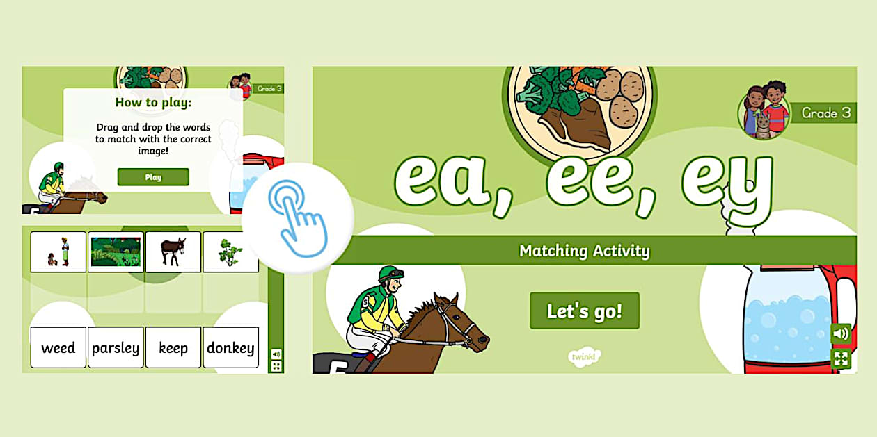 Grade 3 ea, ee, ey Interactive Phonics Go! Game - Twinkl