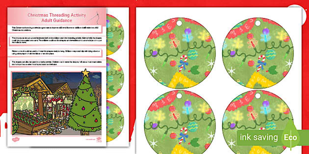 Christmas Tree Decorations Threading Activity (teacher made)