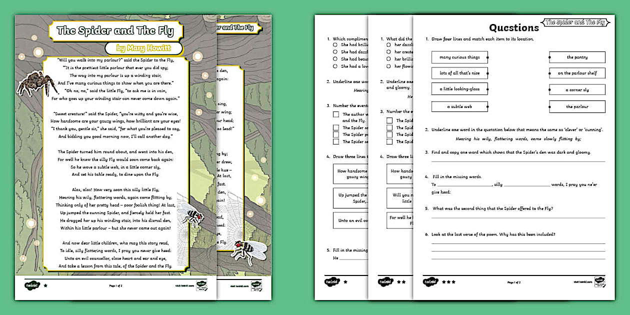 LKS2 The Spider and The Fly Reading Comprehension Activity