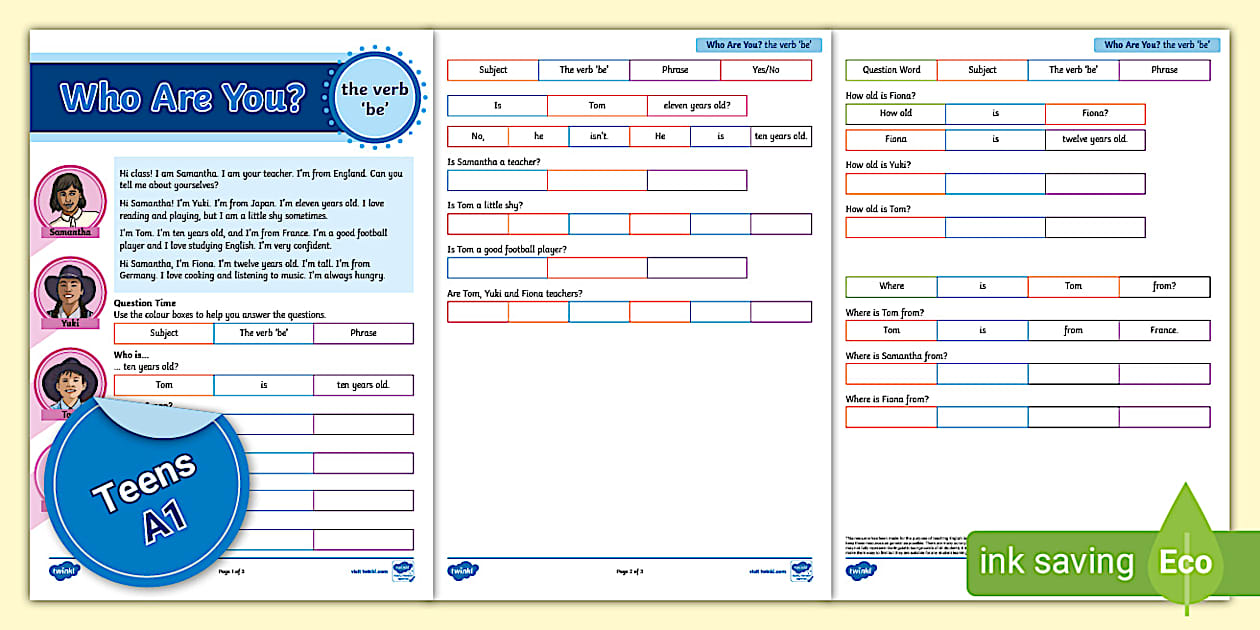 ESL Structured Reading: the Verb 'Be' Worksheet | Twinkl