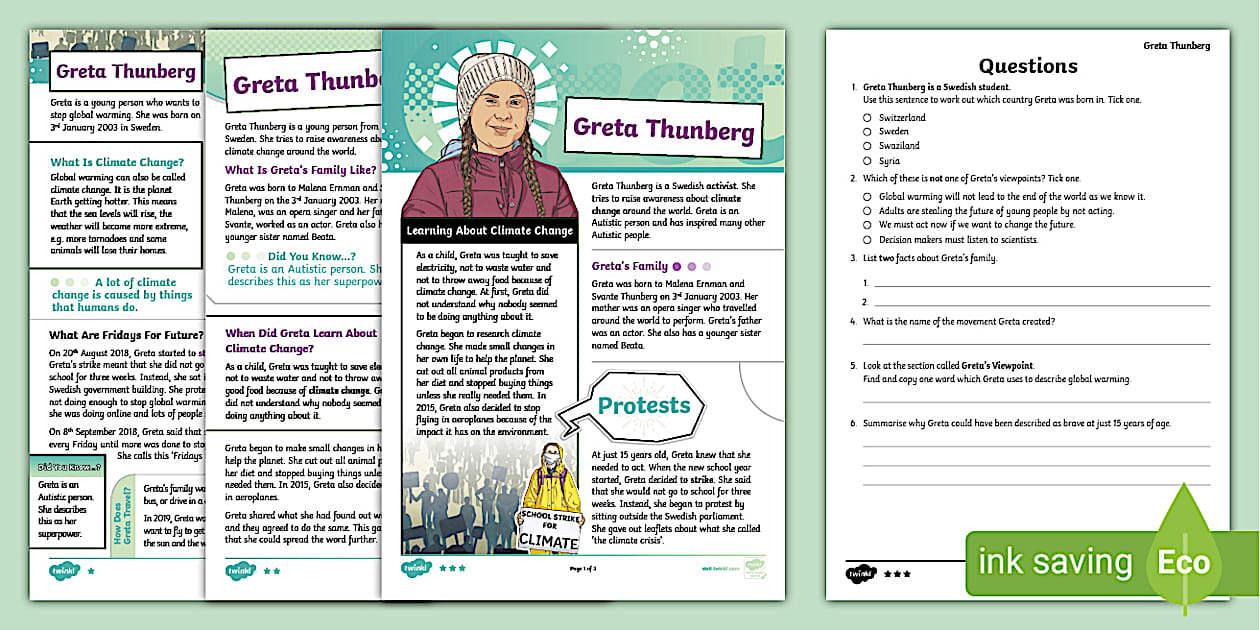 LKS2 Greta Thunberg Differentiated Reading Comprehension