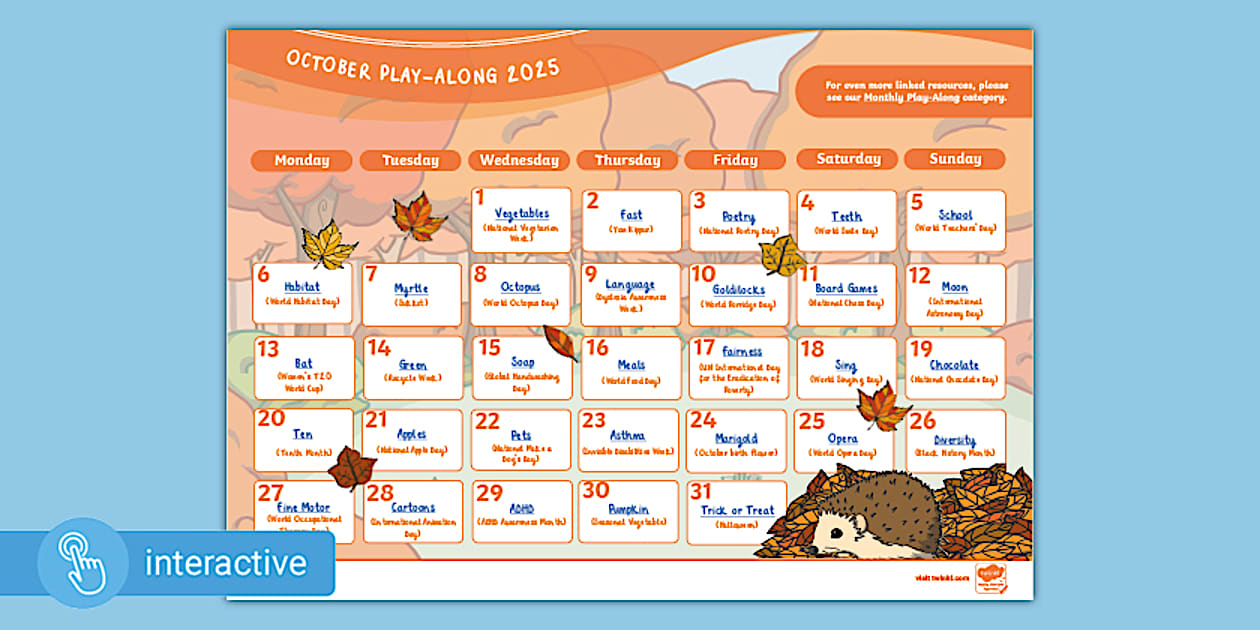 October Play-Along Calendar (2024) (teacher made) - Twinkl