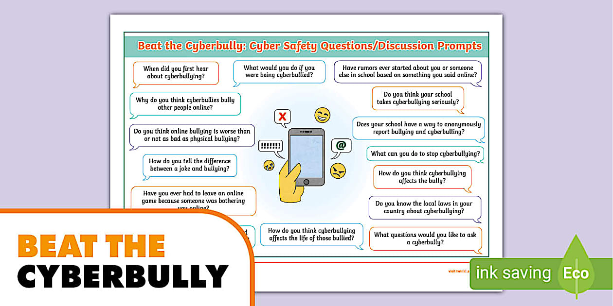 FREE! - Beat the Cyberbully: Questions / Discussion Prompts - poster