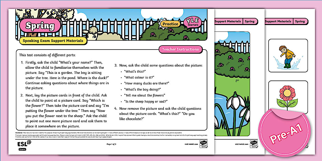 YLE Starters - Speaking Pack (Spring) [Pre-A1] - Twinkl