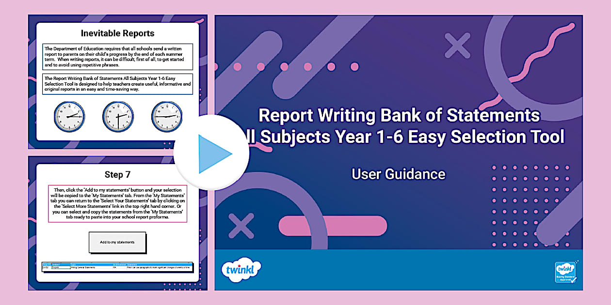 Report Writing Bank of Statements All Subjects Year 1-6 Easy Selection Tool
