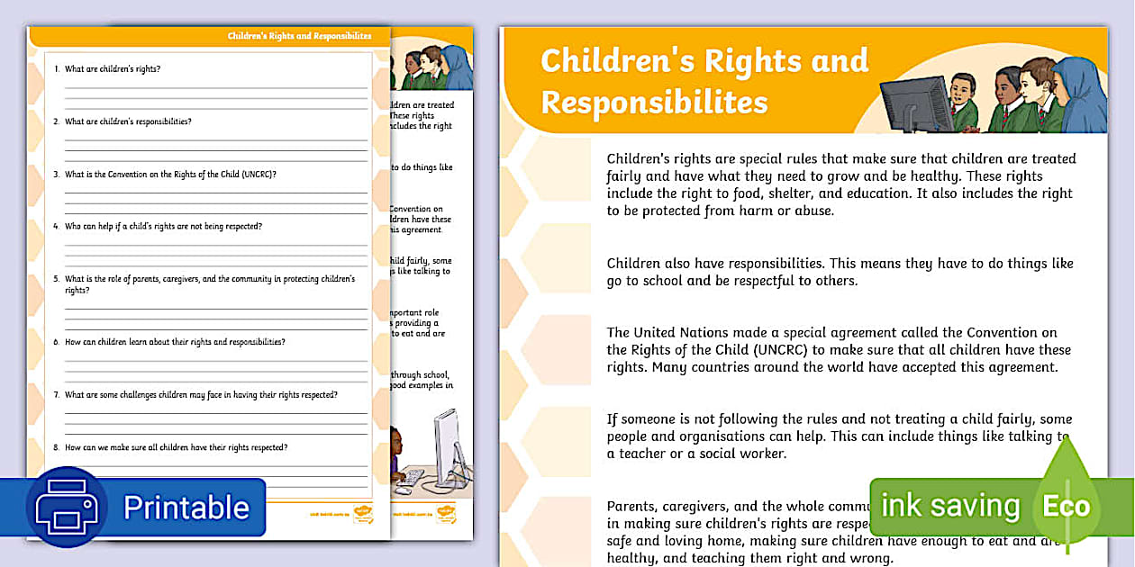 Children's Rights And Responsibilities Worksheets ZA