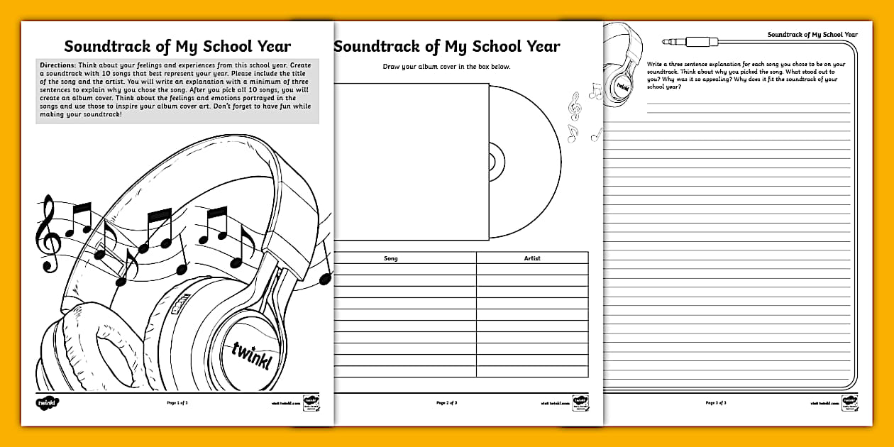 School Year Soundtrack Worksheet | Resource | Twinkl USA
