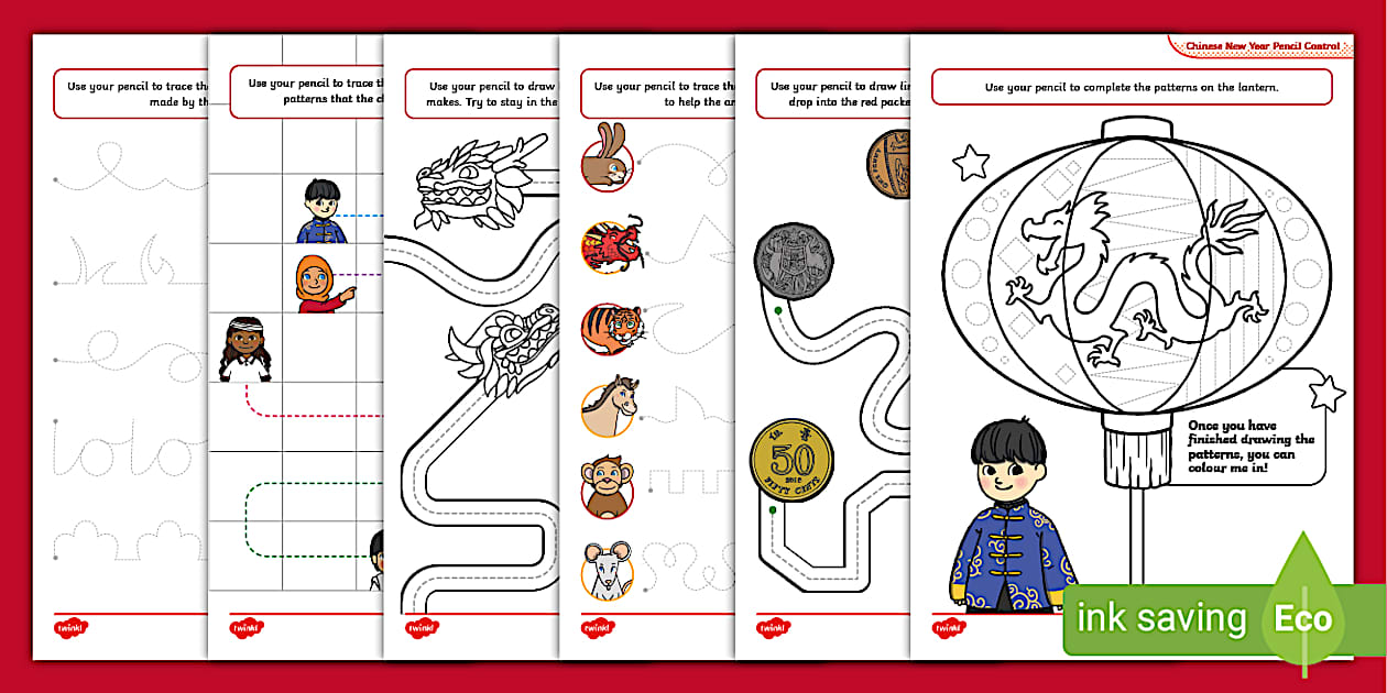Chinese New Year Pencil Control Activity Sheets - Twinkl
