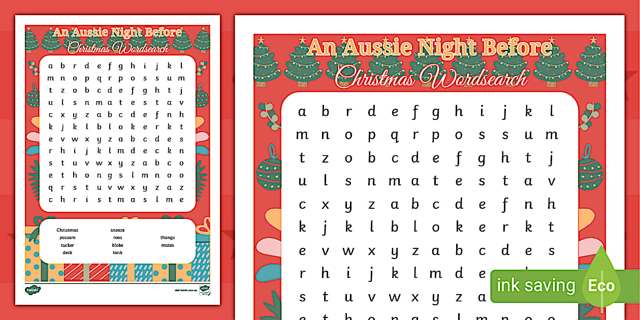 Word Search to support An Aussie Night Before Christmas